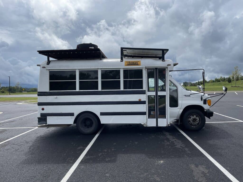 4-Window Short Bus | ’03 Ford e350 7.3L Diesel | Roof Deck & 600w Solar ...