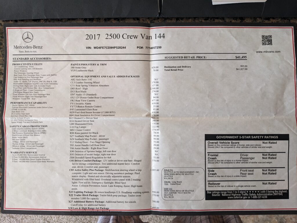 2017 Mercedes Sprinter 4×4 - Vanlife Trader