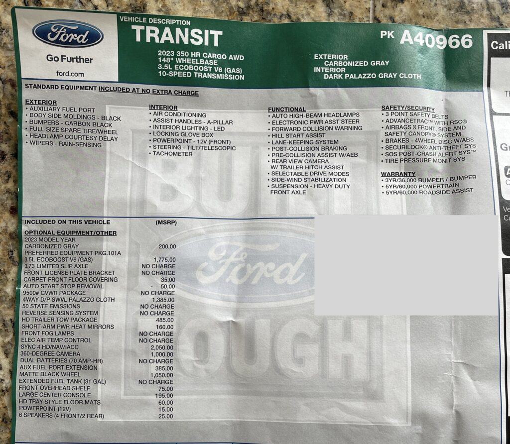 BRAND NEW – 2023 Ford Transit 3500 148 AWD (Only 47 Miles) - Vanlife Trader